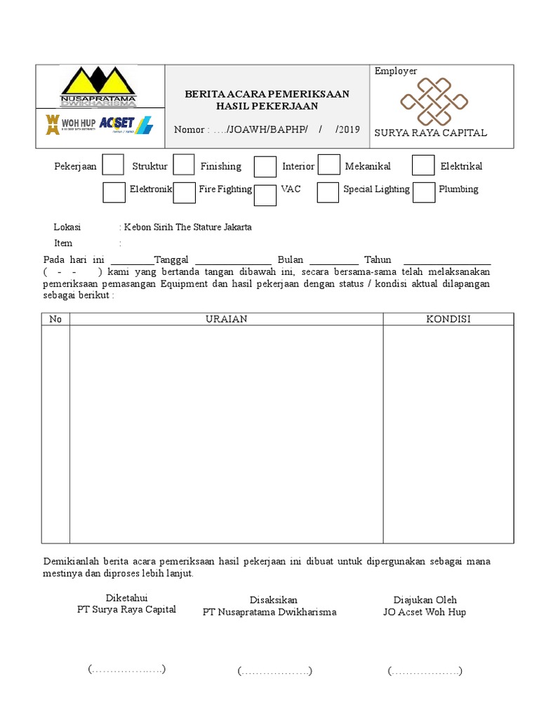 Berita Acara Kosong AWJO | PDF