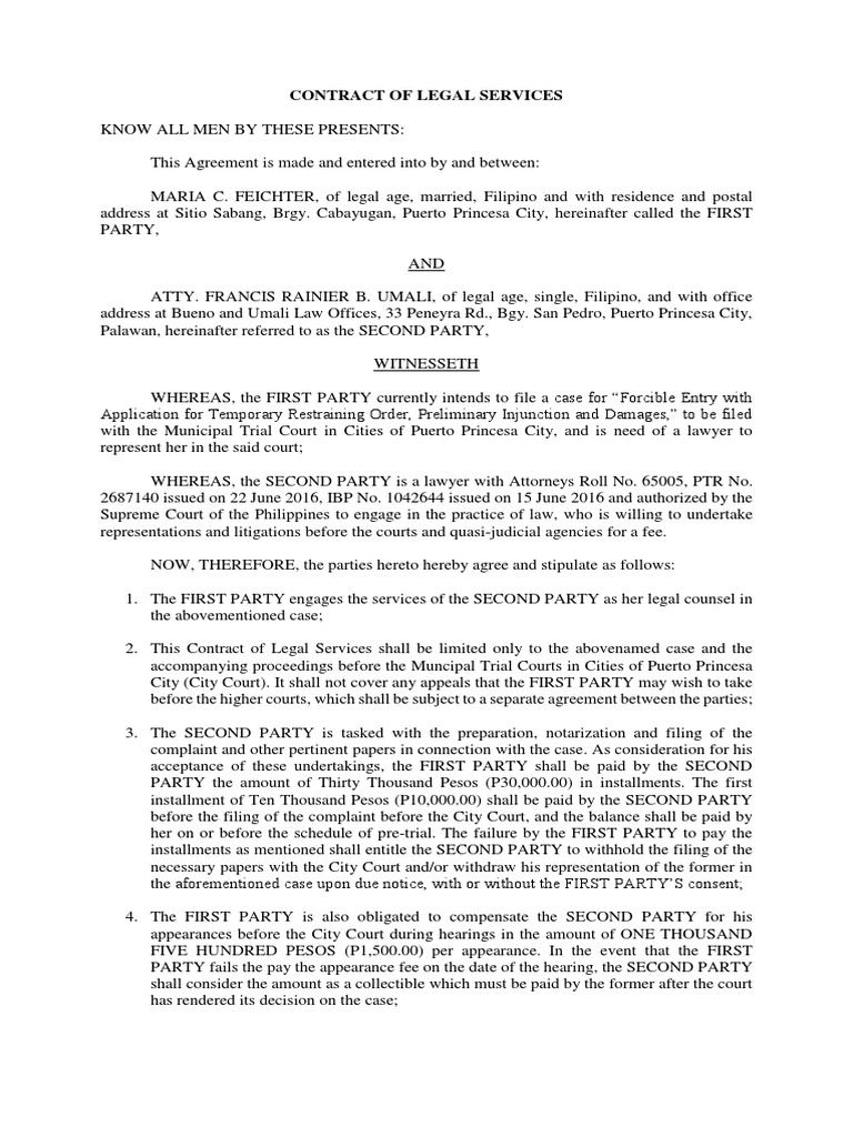 Legal Services Agreement for Court Case | PDF | Judgment (Law ...