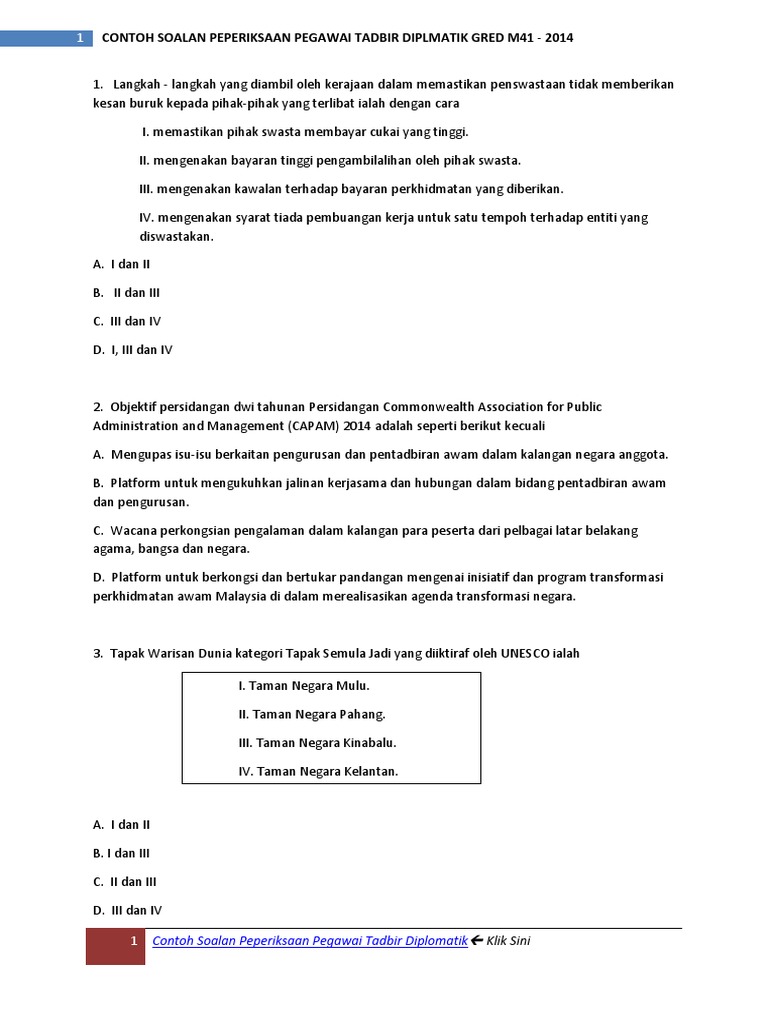 Contoh Soalan PTD 2014 Pengetahuan AM | PDF