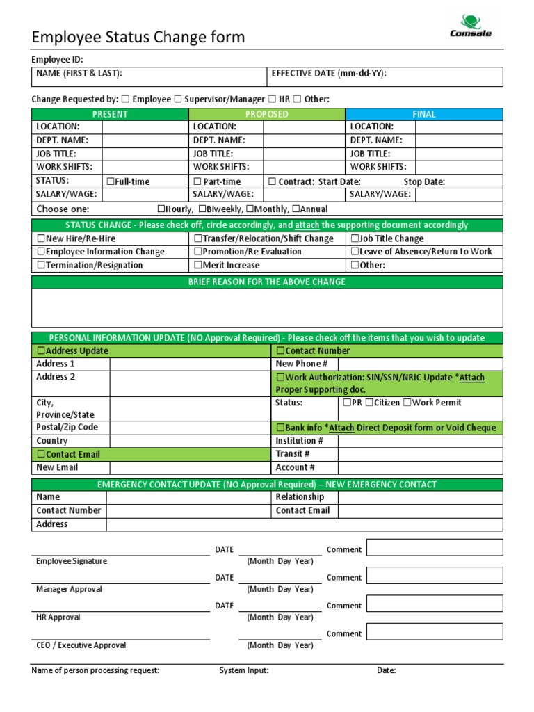 Status Change Form | Download Free PDF | Cheque | Labor