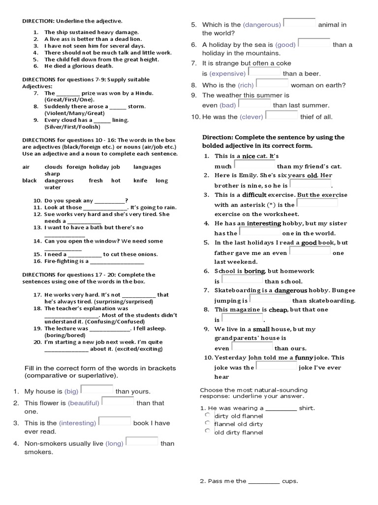 Quiz Adjectives2 | PDF | Adjective