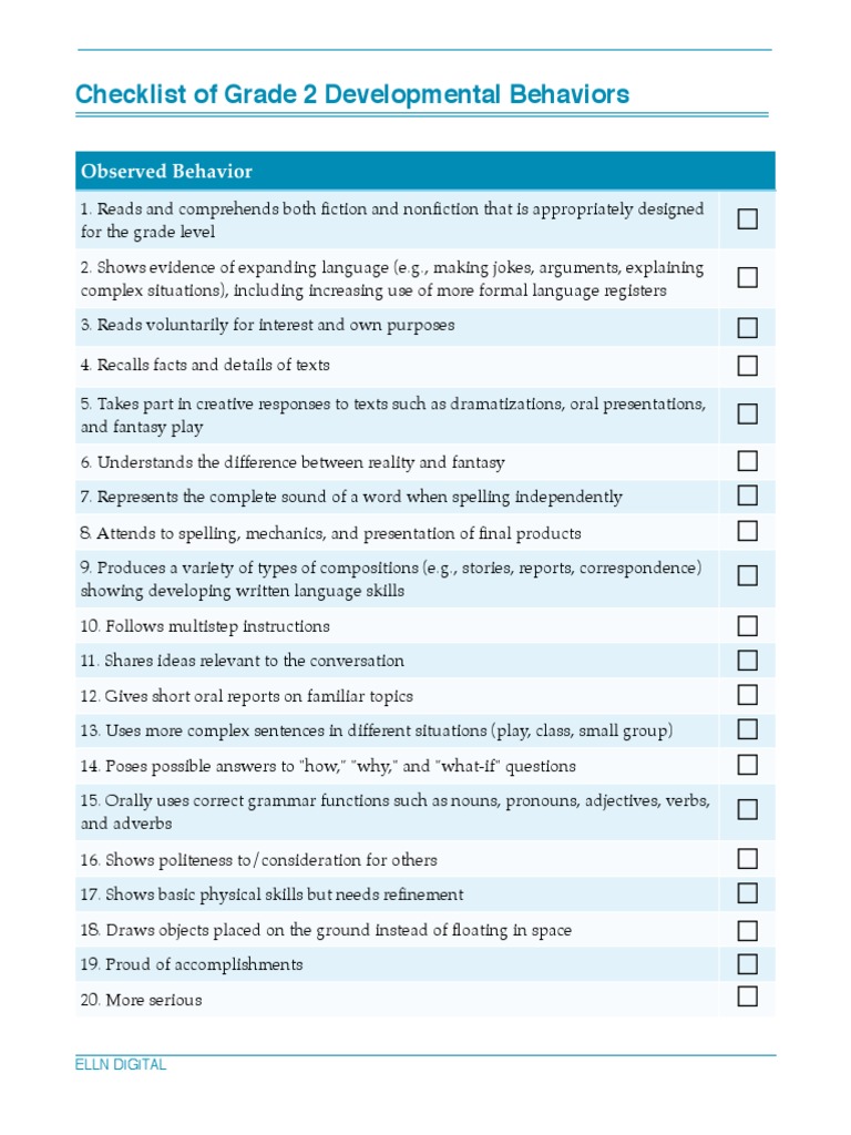 Checklist of Grade2 Developmental Behaviors | PDF | Adverb | Linguistics