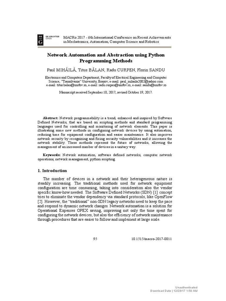 Network Automation And Abstraction Using Python Pr Pdf Computer Network Secure Shell