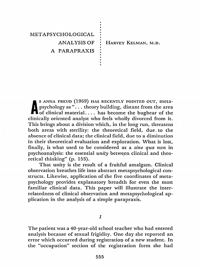 Metapsychological Analysis of a Parapraxis: Decoding Unconscious ...
