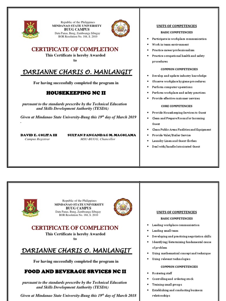 Certificate For NC2 | PDF | Vocational Education | Business