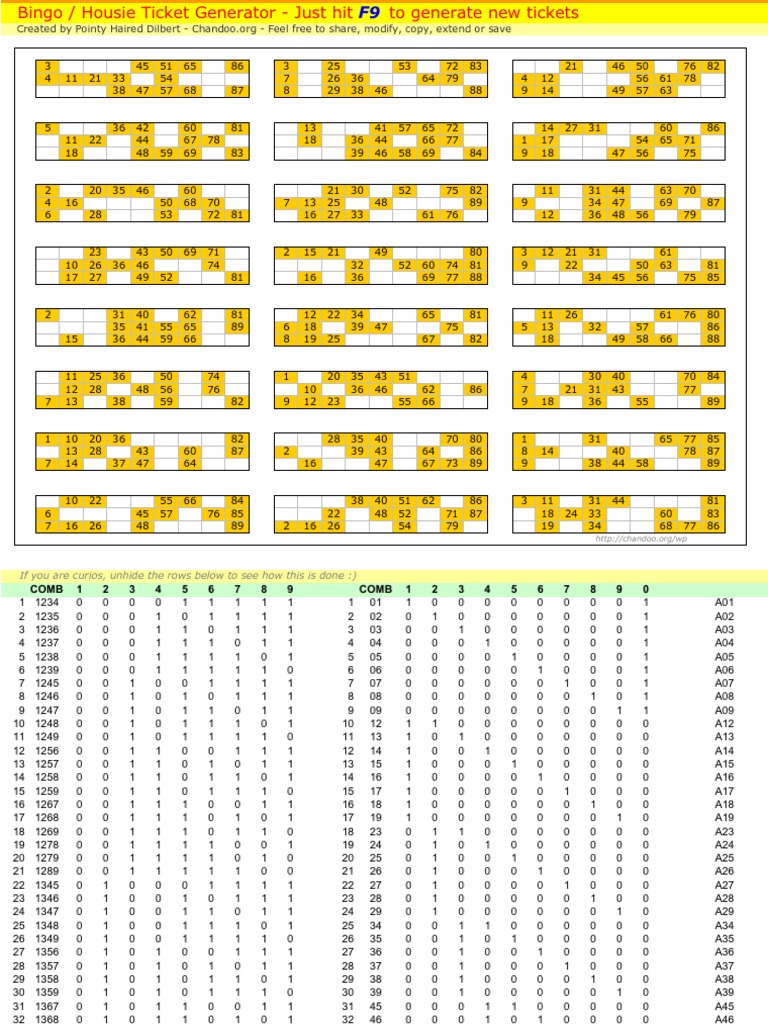 Bingo Housie Ticket Generator Excel Sheet | PDF | Gambling Games | Gaming
