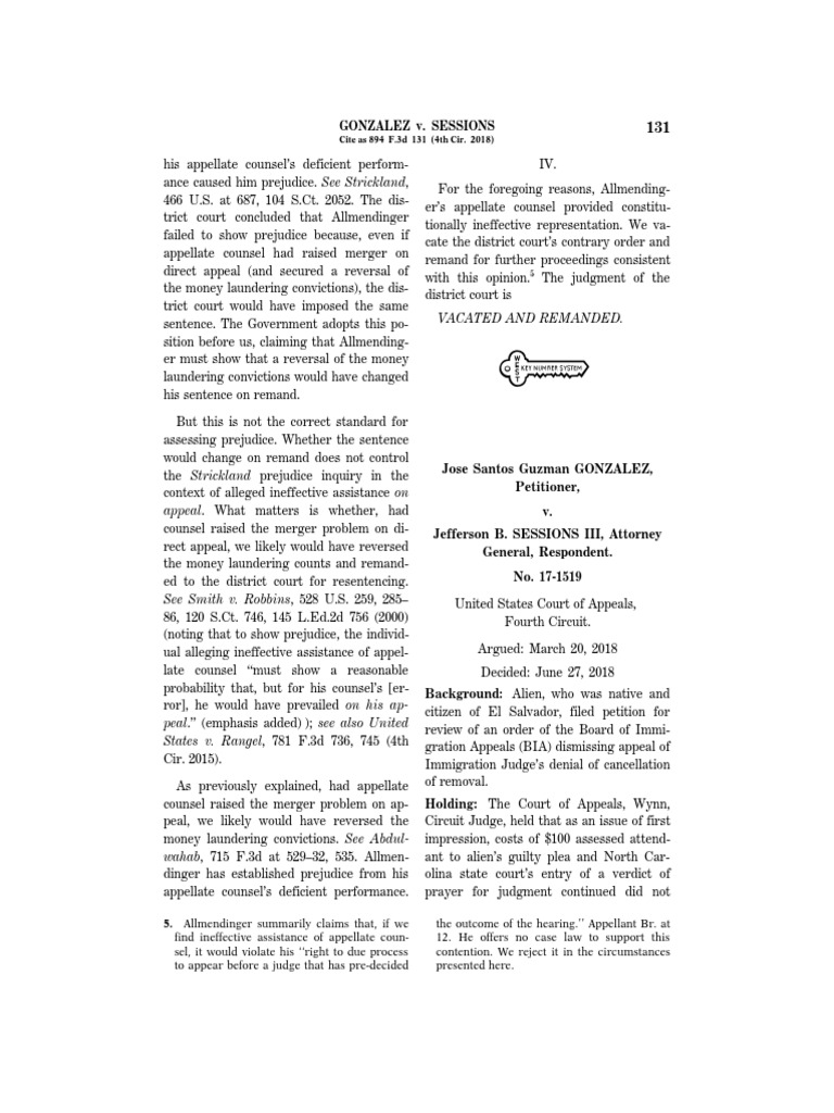 Vacated and Remanded.: Gonzalez V. Sessions | PDF | Sentence (Law ...