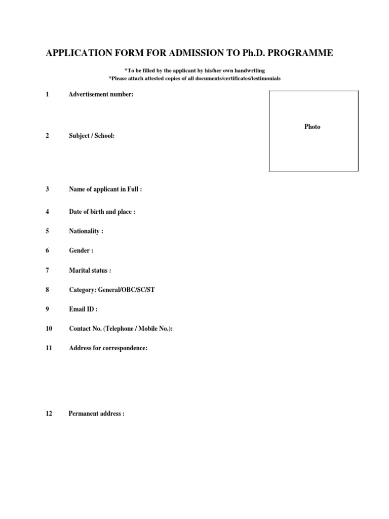 PH.D Application Form | Download Free PDF | Doctor Of Philosophy | Academia