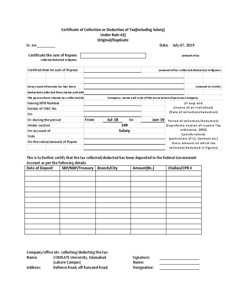 Certificate of Collection or Deduction of Tax-2018-19 | PDF | Public ...