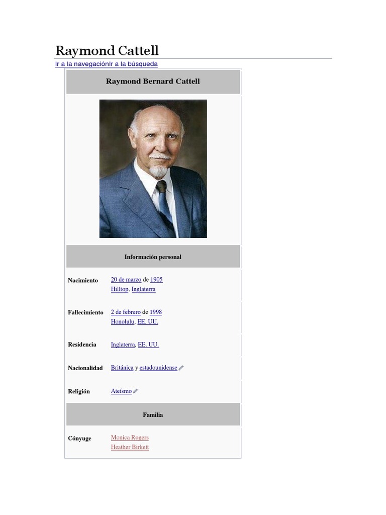 Biografía de Raymond Cattell | PDF | Sicología | Conceptos psicologicos