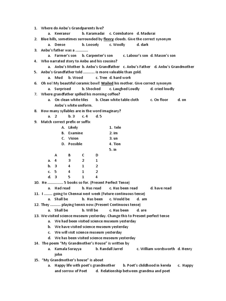 8th STD English Question and Answer | PDF | Art