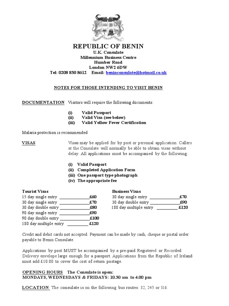 Republic of Benin: Beninconsulate@hotmail - Co.uk | PDF