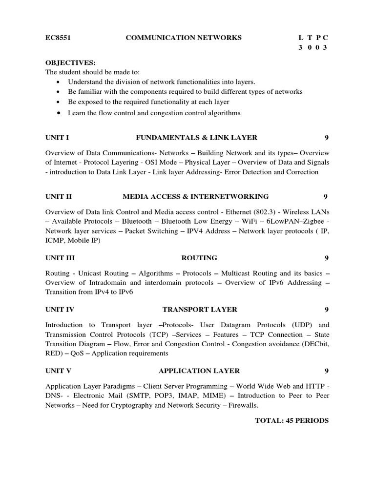 EC8551 CN Syllabus | PDF | Computer Network | Internet Protocols