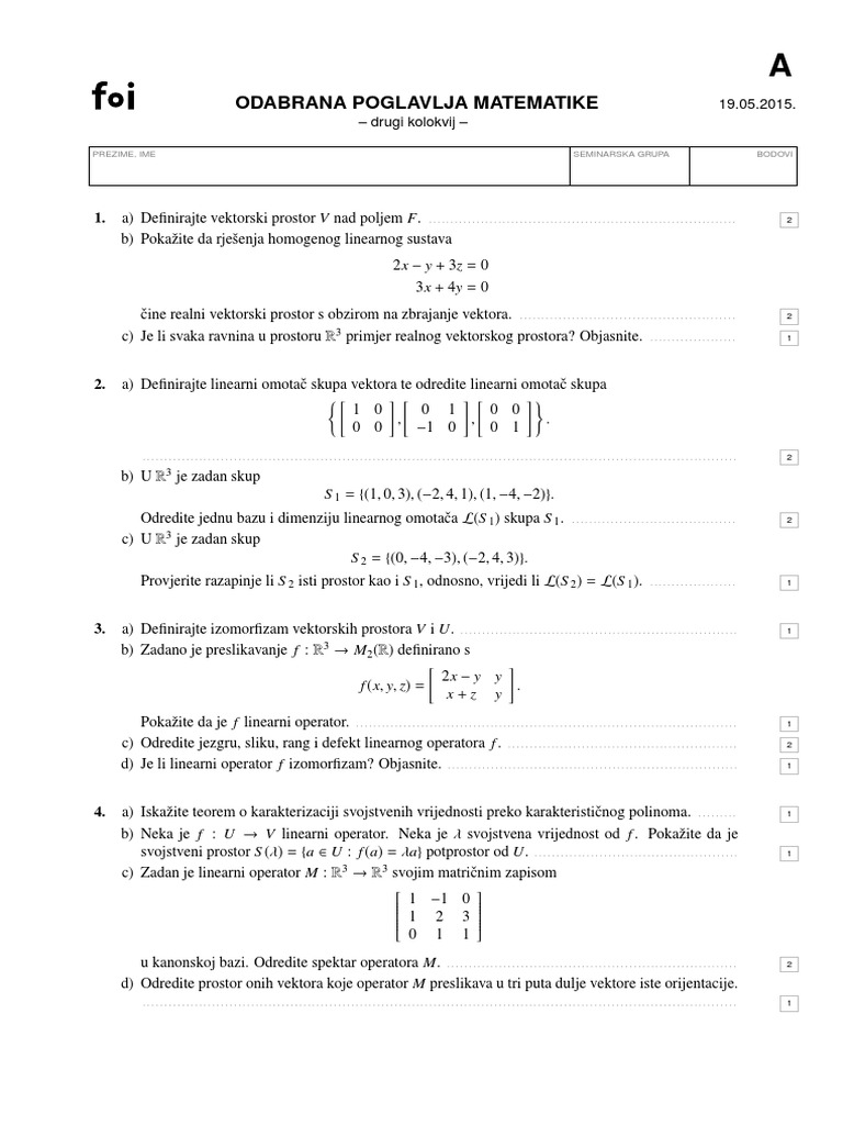 Drugi Kolokvij OPM2015 RjesenjaA | PDF