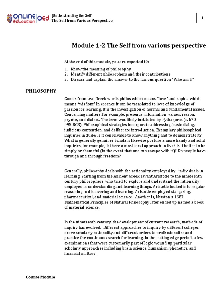 Module 1-2 The Self From Various Perspective: Philosophy | PDF | John ...