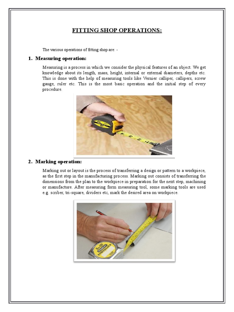Fitting Shop Operations:: 1. Measuring Operation | PDF | Drilling ...