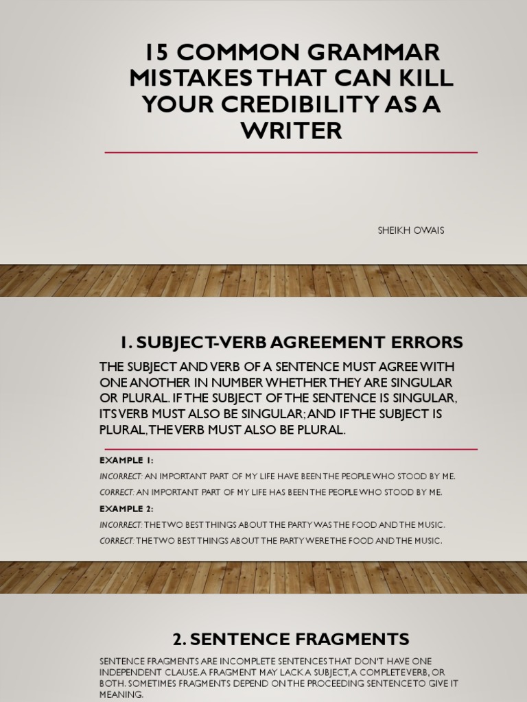 15 Common Grammar Mistakes That Can Kill Writing | PDF | Subject ...