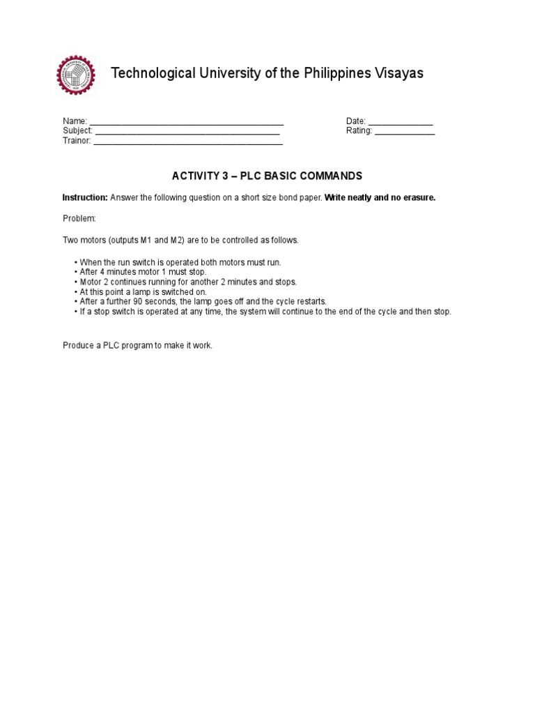 Activity 3 - PLC Basic Commands | PDF | Rubric (Academic) | Cognition