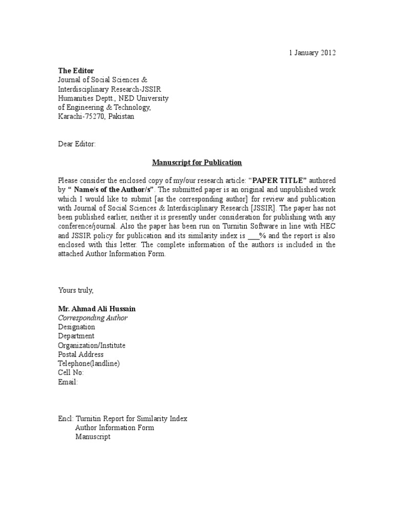 Cover Letter Template Journal Sub | PDF