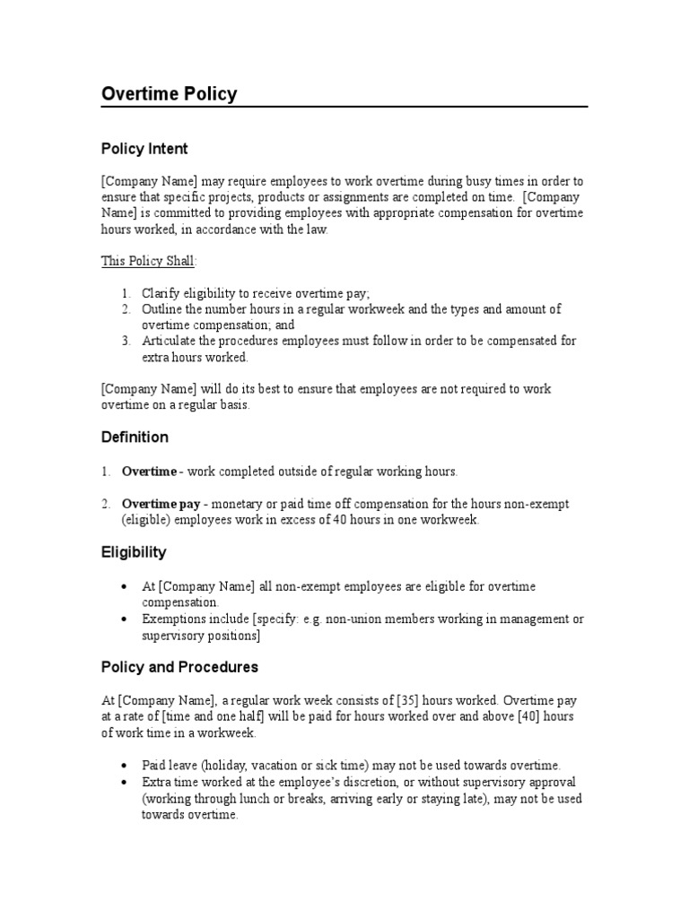 A Comprehensive Overtime Policy: Ensuring Fair Compensation and ...