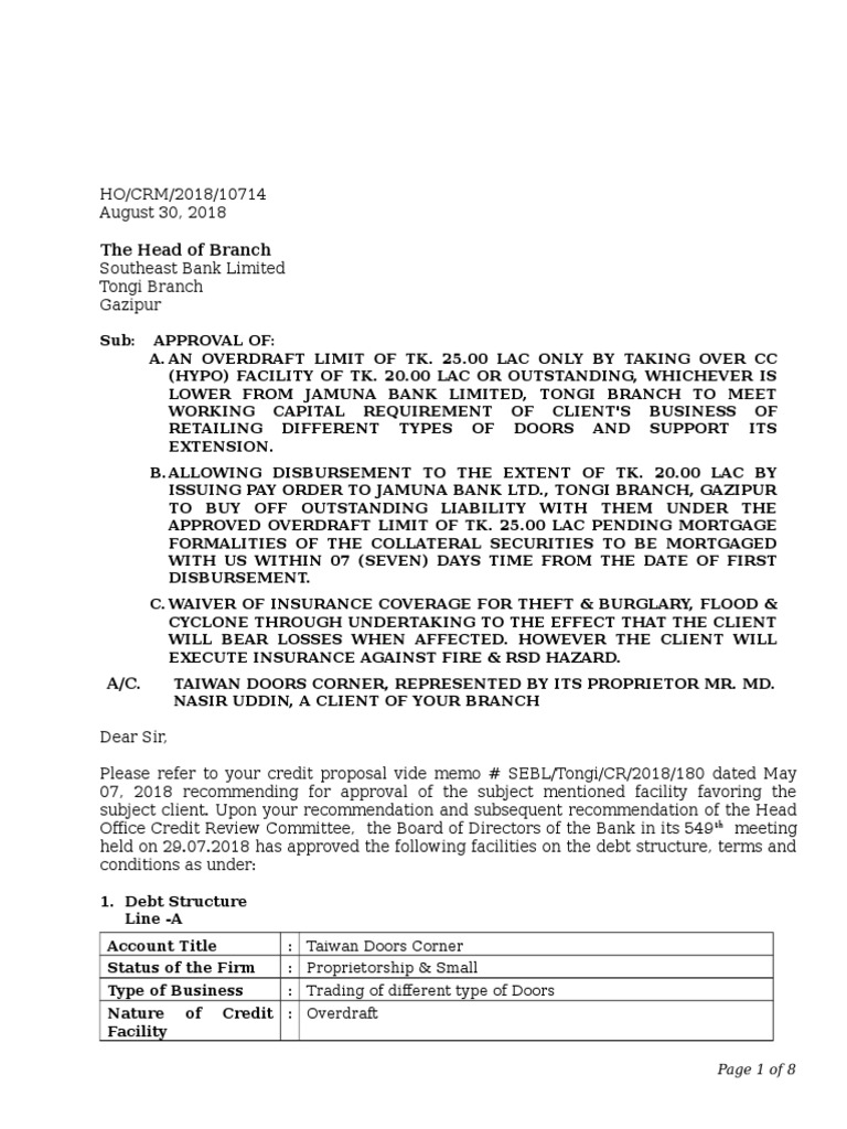 Example Credit Arrangement Letter | PDF | Mortgage Law | Mortgage Loan