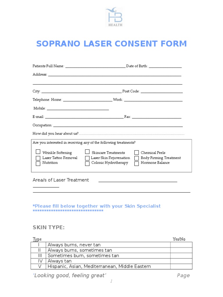 Soprano Laser Hair Removal Consent Form | PDF | Hair | Skin