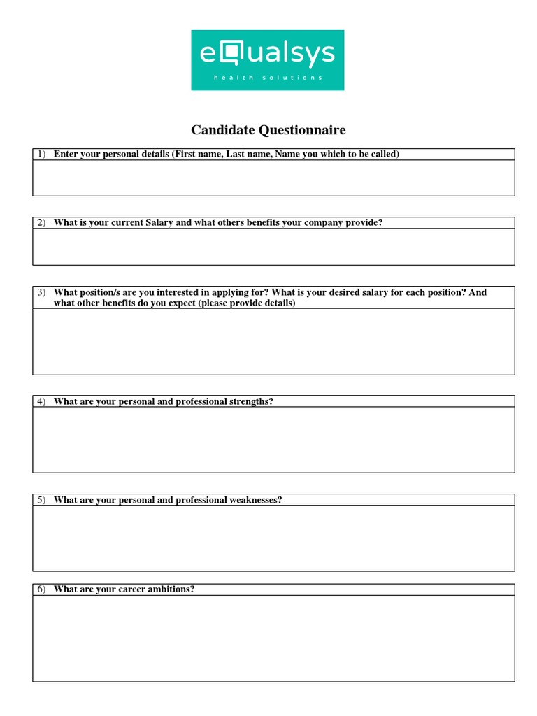 Candidate Questionnaire: What Other Benefits Do You Expect (Please ...