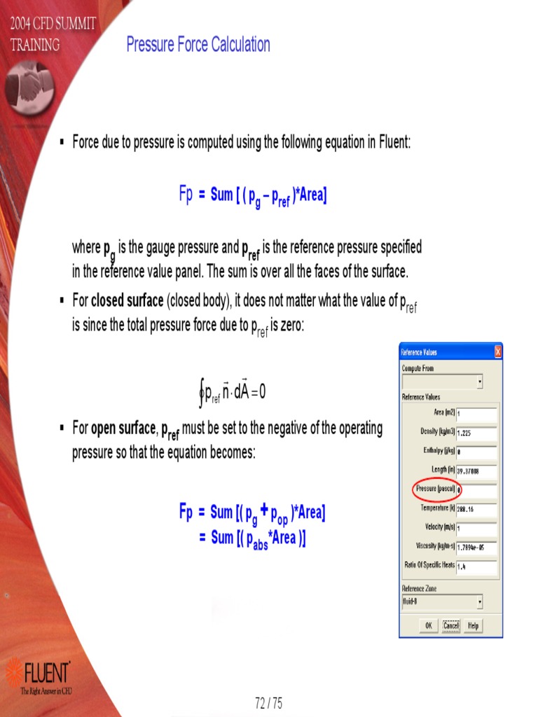 Pressure Force Calculation: Sum ( (P - P) Area) | PDF