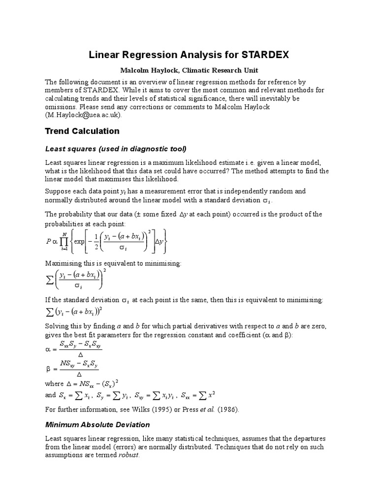 Linear Regression Analysis For STARDEX: Trend Calculation | PDF | Correlation And Dependence ...