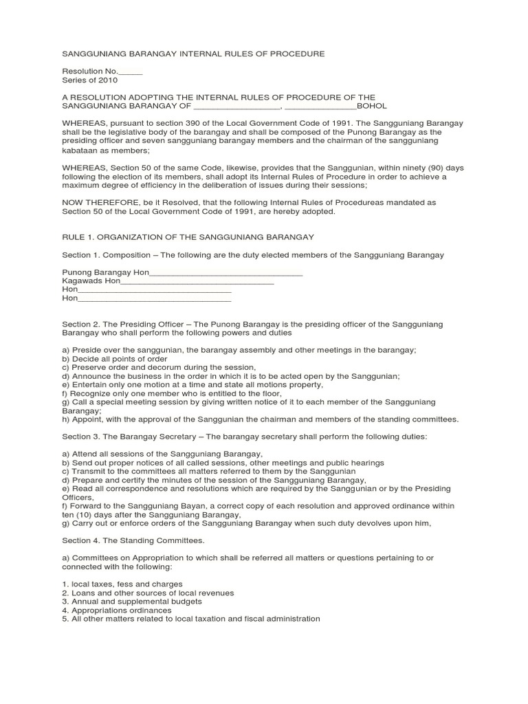 Internal Rules Sample | PDF | Quorum | Parliamentary Procedure