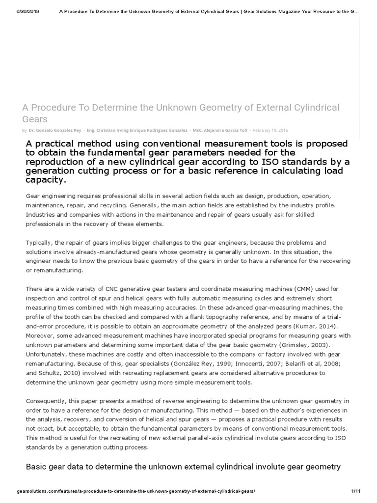 A Procedure To Determine The Unknown Geometry of External Cylindrical ...