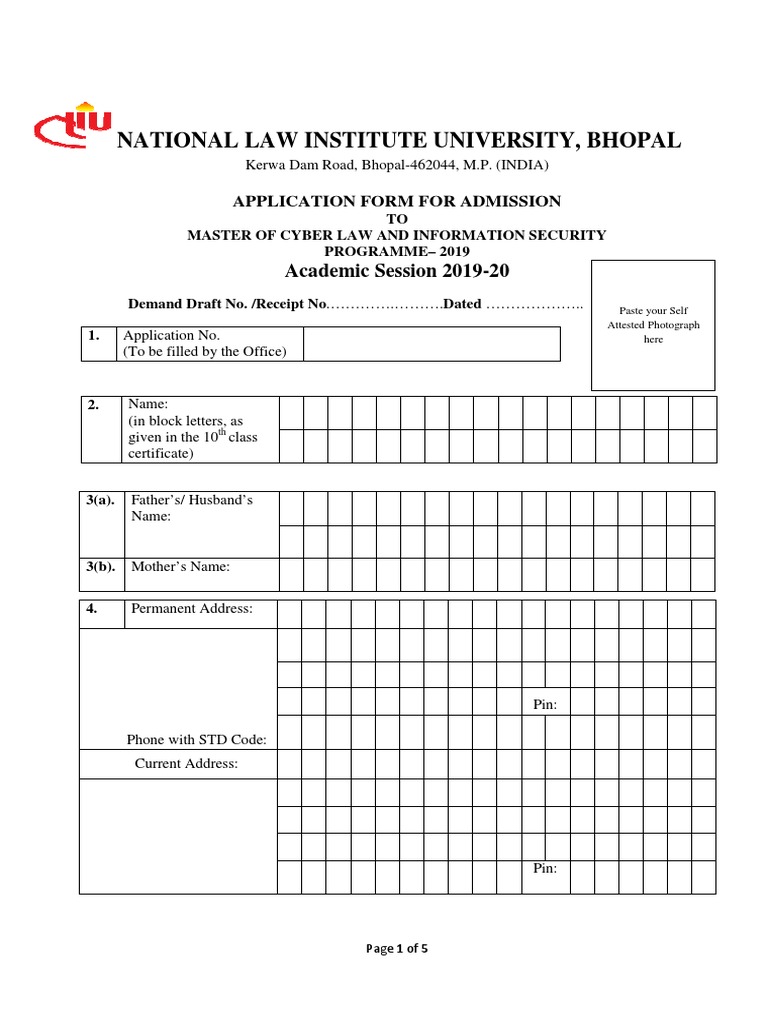 NLIU Bhopal MCLIS Admission Application | PDF | Justice | Crime & Violence