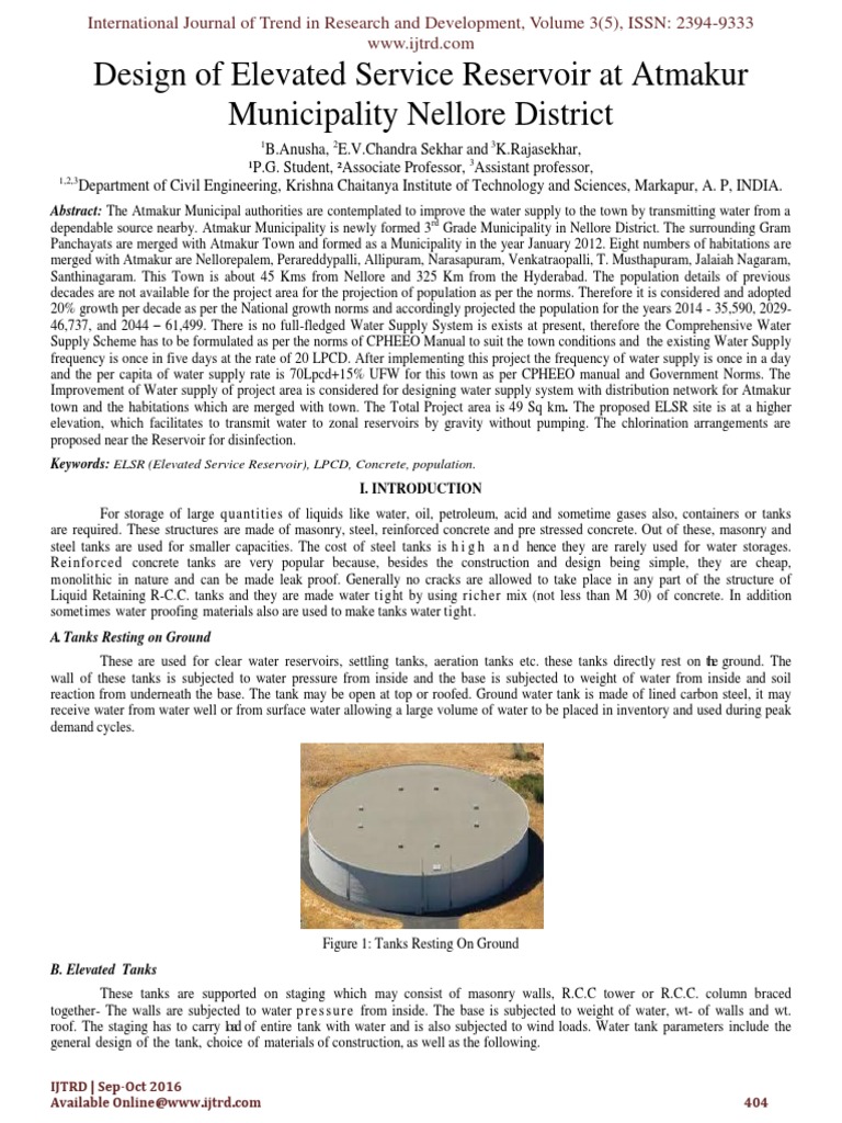 Design of Elevated Service Reservoir at Atmakur Municipality Nellore ...