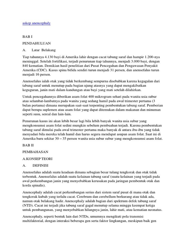 Panduan Lengkap Anensefalus dan Pencegahannya | PDF
