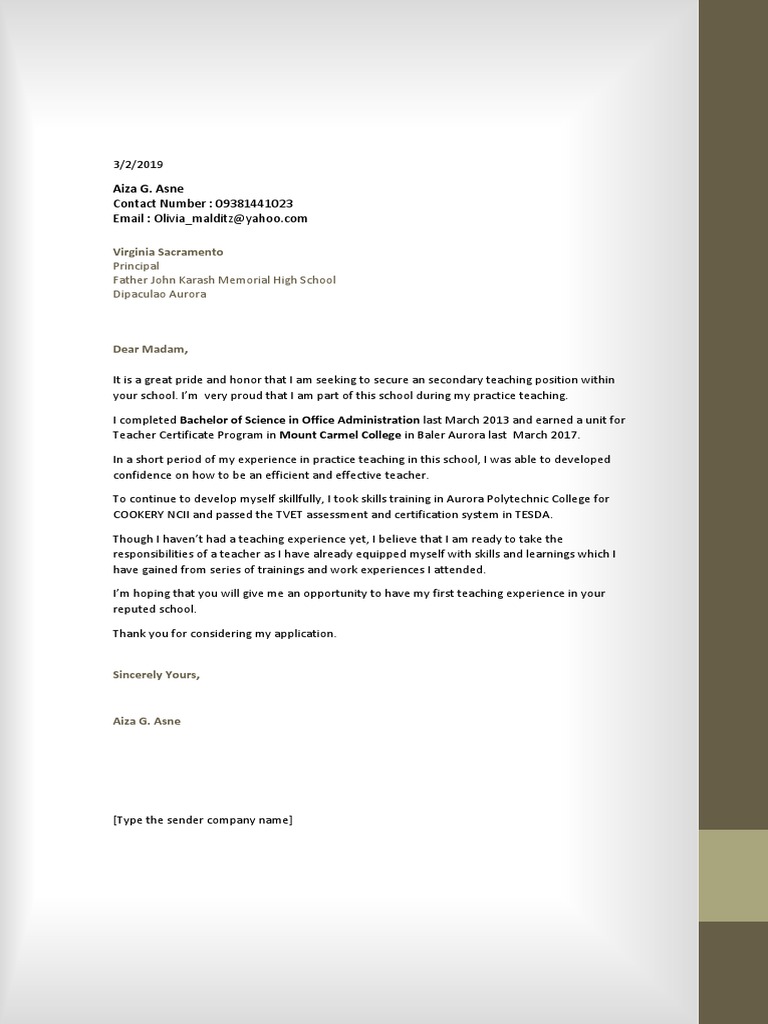 Aspiring Teacher's Application | PDF