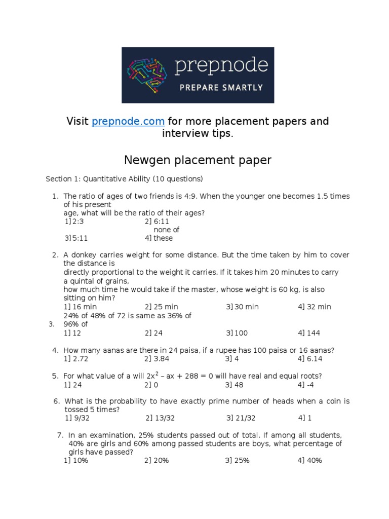 Newgen Placement Paper: Visit For More Placement Papers and Interview ...