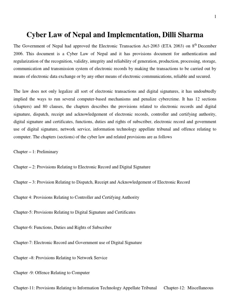 Cyber Law Of Nepal And Implementation Pdf Public Key Cryptography