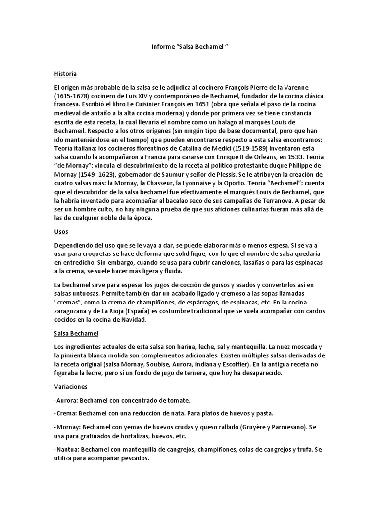 Historia y Usos de la Salsa Bechamel | PDF | Cocina africana ...