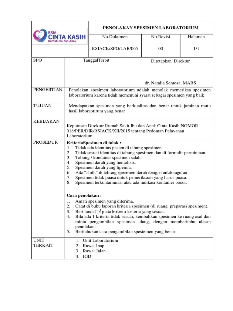 Penolakan Spesimen Laboratorium | PDF | Sains & Matematika