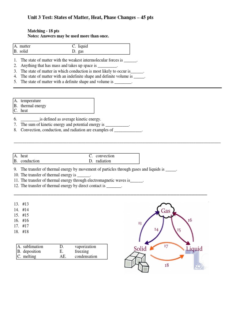 States of Matter and Heat Transfer Test | PDF | Thermal Conduction | Heat
