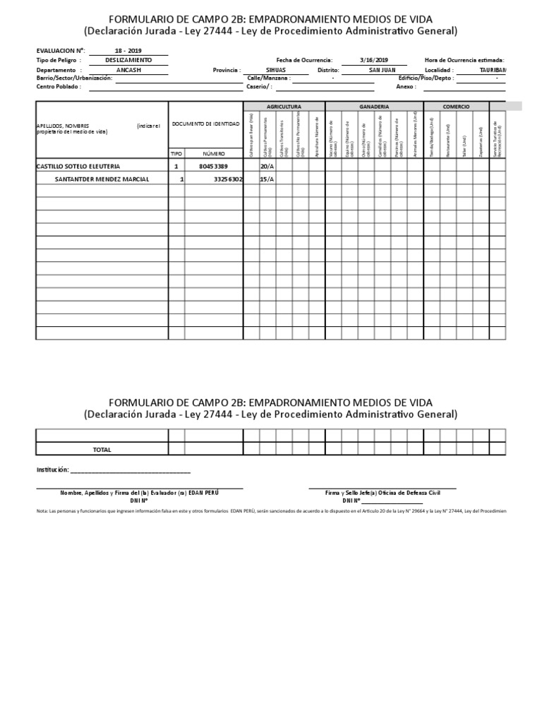 Formulario 2B: Empadronamiento Vida | PDF