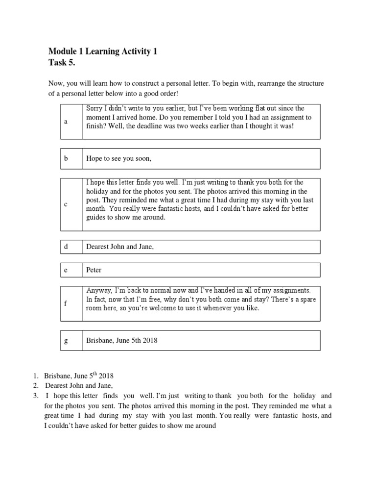 Module 1 Learning Activity 1 Task 5 | PDF