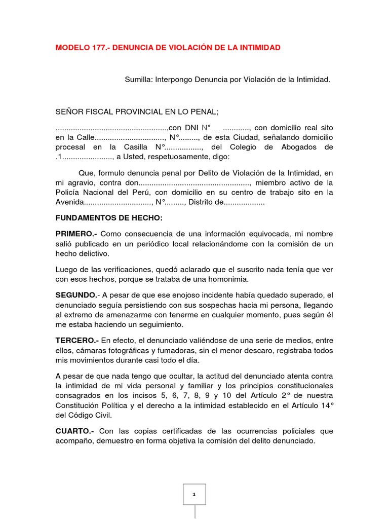 Denuncia de Violación de La Intimidad | PDF | Violación | Derecho penal