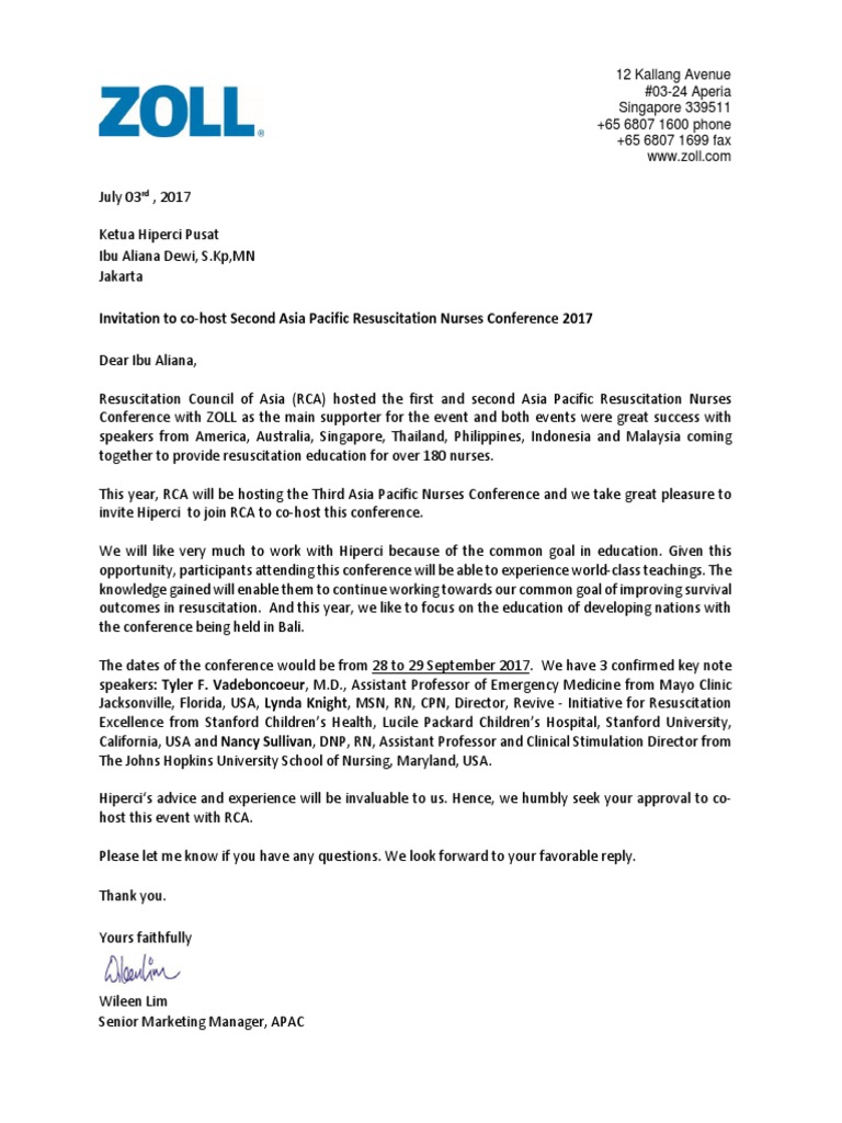 Invitation To Co-Host Third APAC Resuscitation Nurses Conference ...
