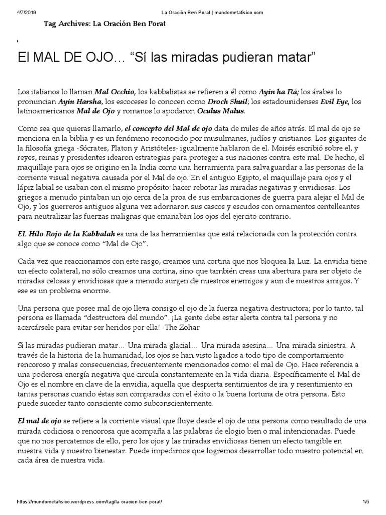 La Oración Ben Porat | PDF | Mal | Pecado