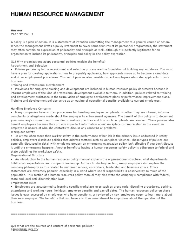 Human Resource Management: Answer | PDF | Recruitment | Human Resources