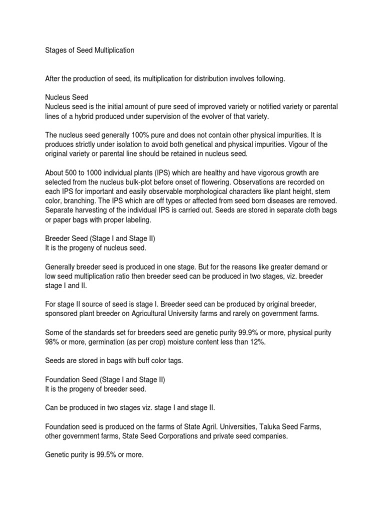 Stages of Seed Multiplication | PDF | Plant Breeding | Seed