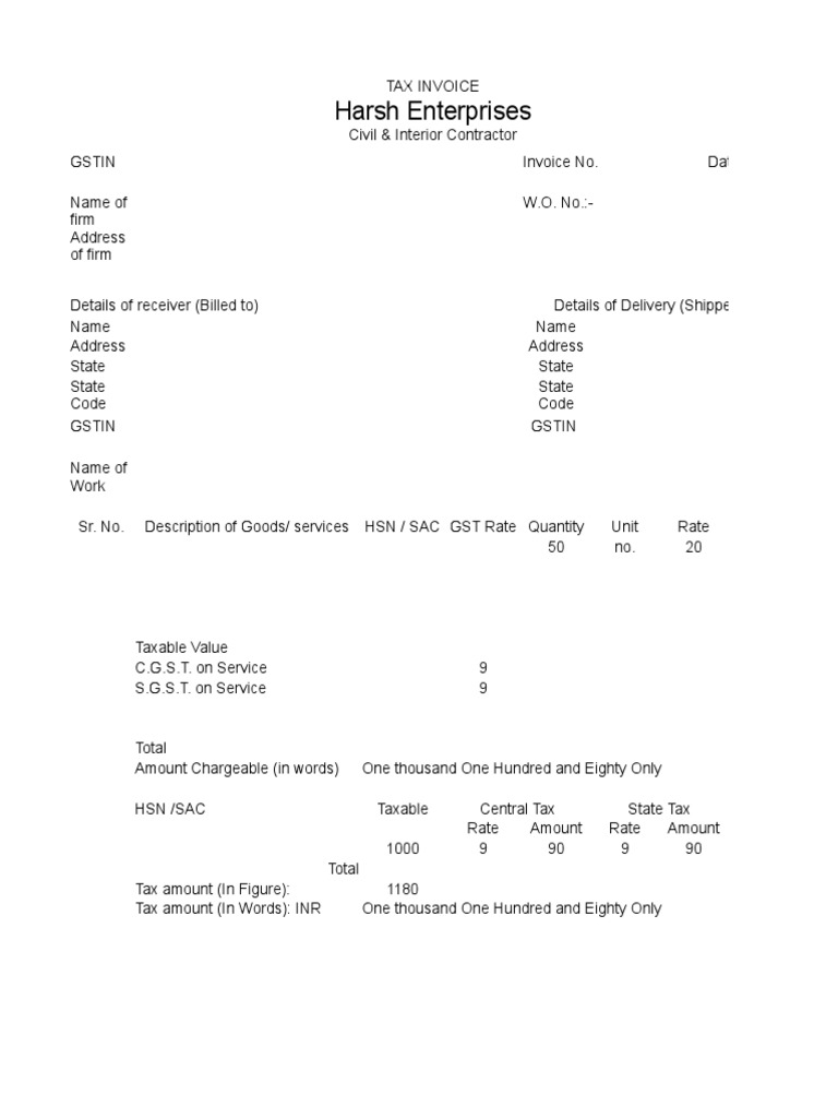 Tax Invoice for Scrap Merchant and Shifting Services | PDF | Invoice ...