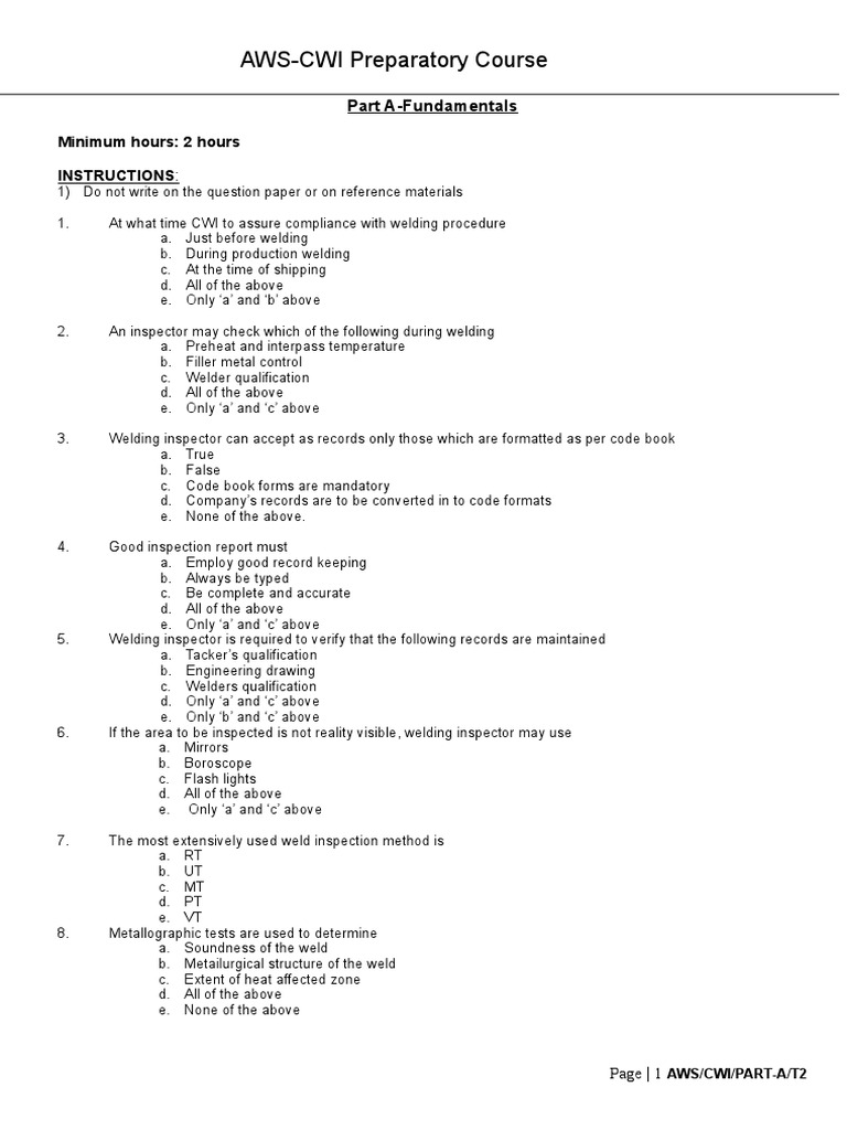 AWS CWI Part A T2 | PDF | Welding | Construction