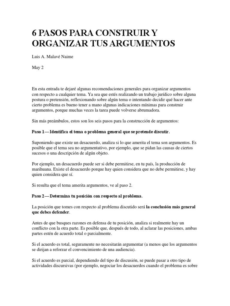 6 Pasos para Construir y Organizar Tus Argumentos | PDF | Argumento | Razón